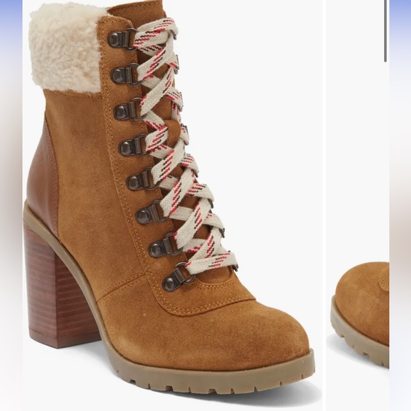 Crevo | Shoes | Crevo Joan Faux Shearling Collar Block Heal Bootie ...